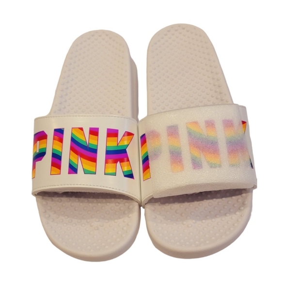 PINK Victoria's Secret | Shoes | Nwot Vs Pink Rainbow Pride Slides ...